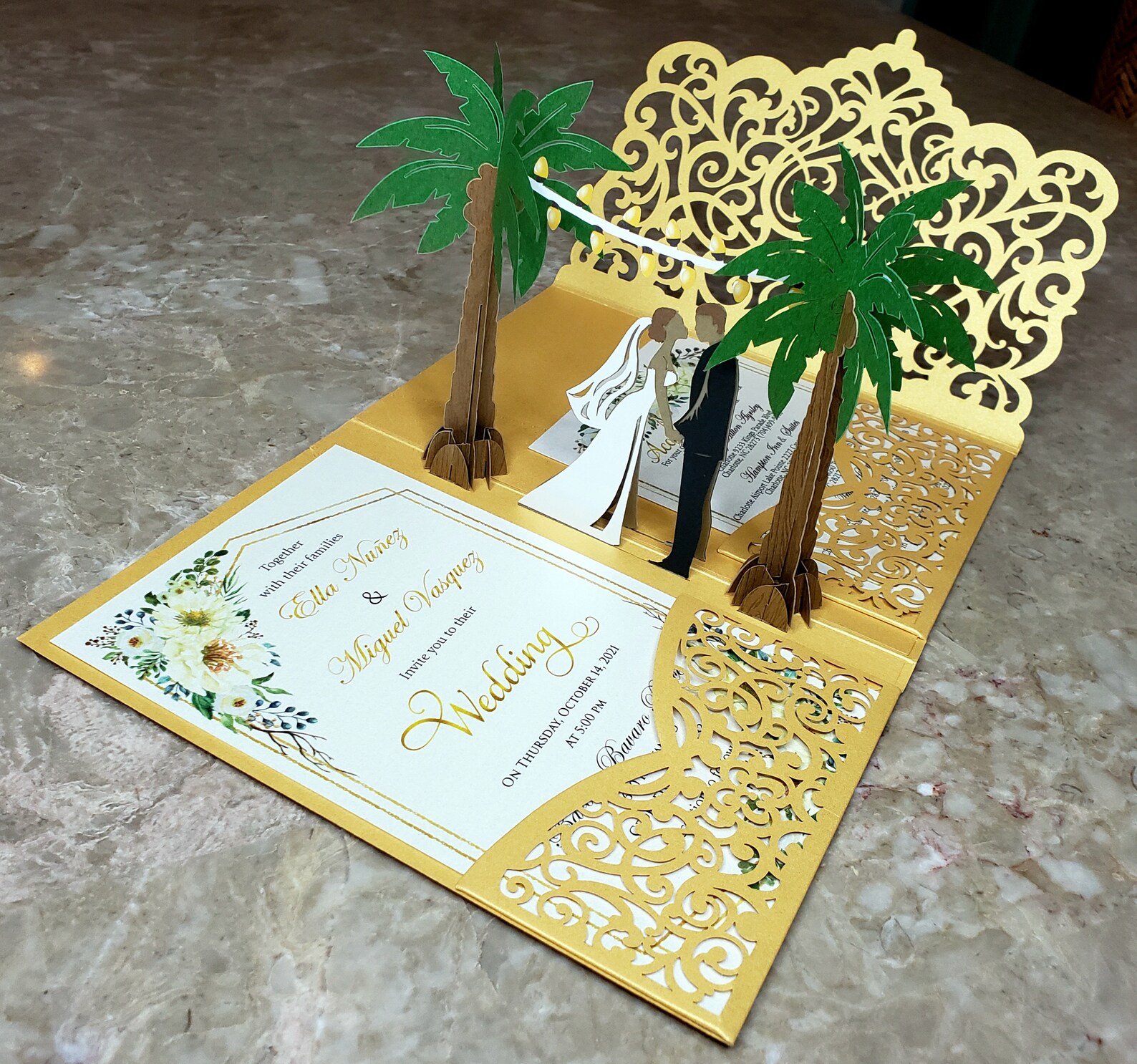 Pop up Beach Wedding Invitations Sample Palms Design - Etsy