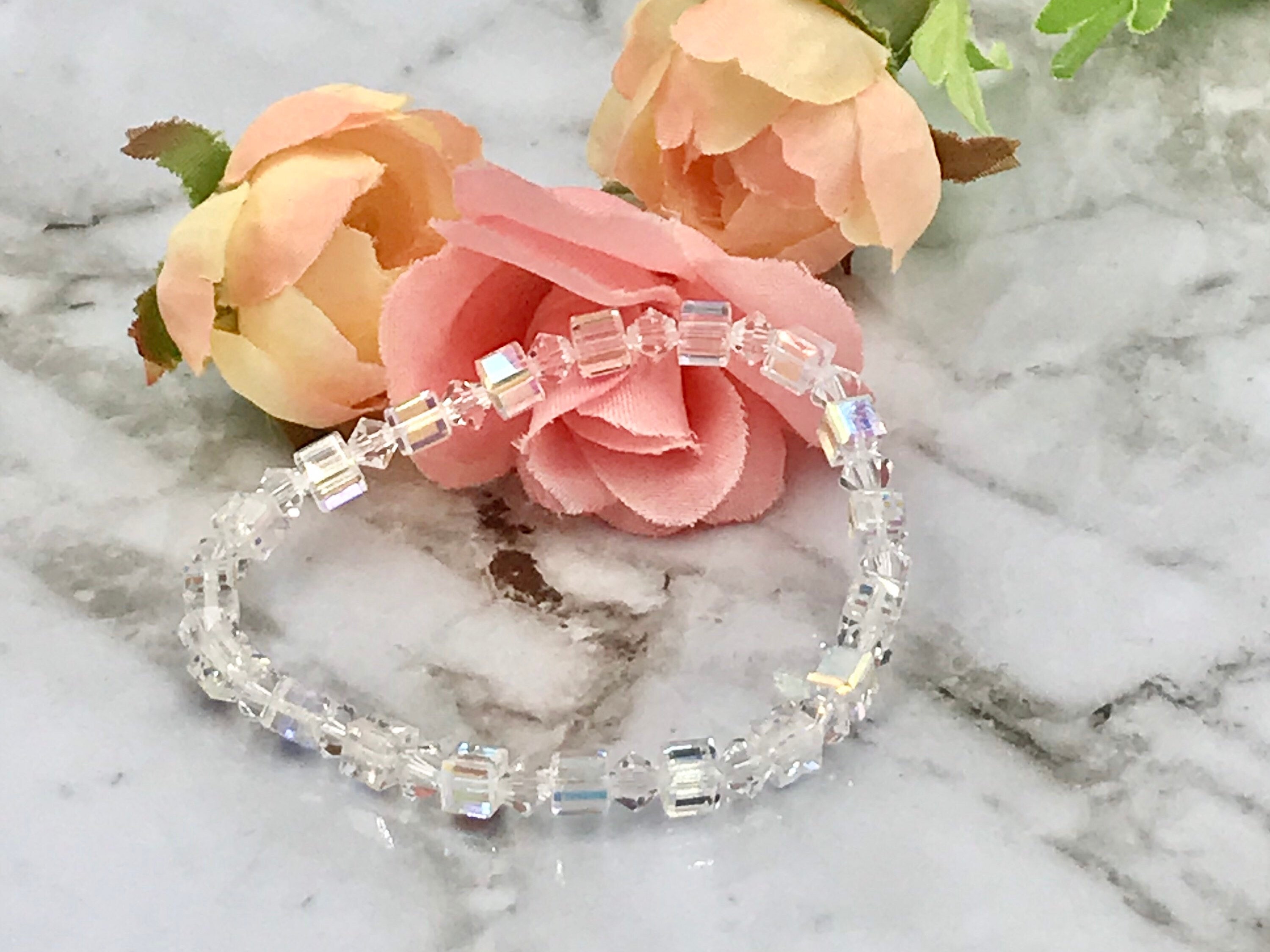 Girls Swarovski Crystal Bracelet,swarovski Crystal Cube Bracelet,aurora ...