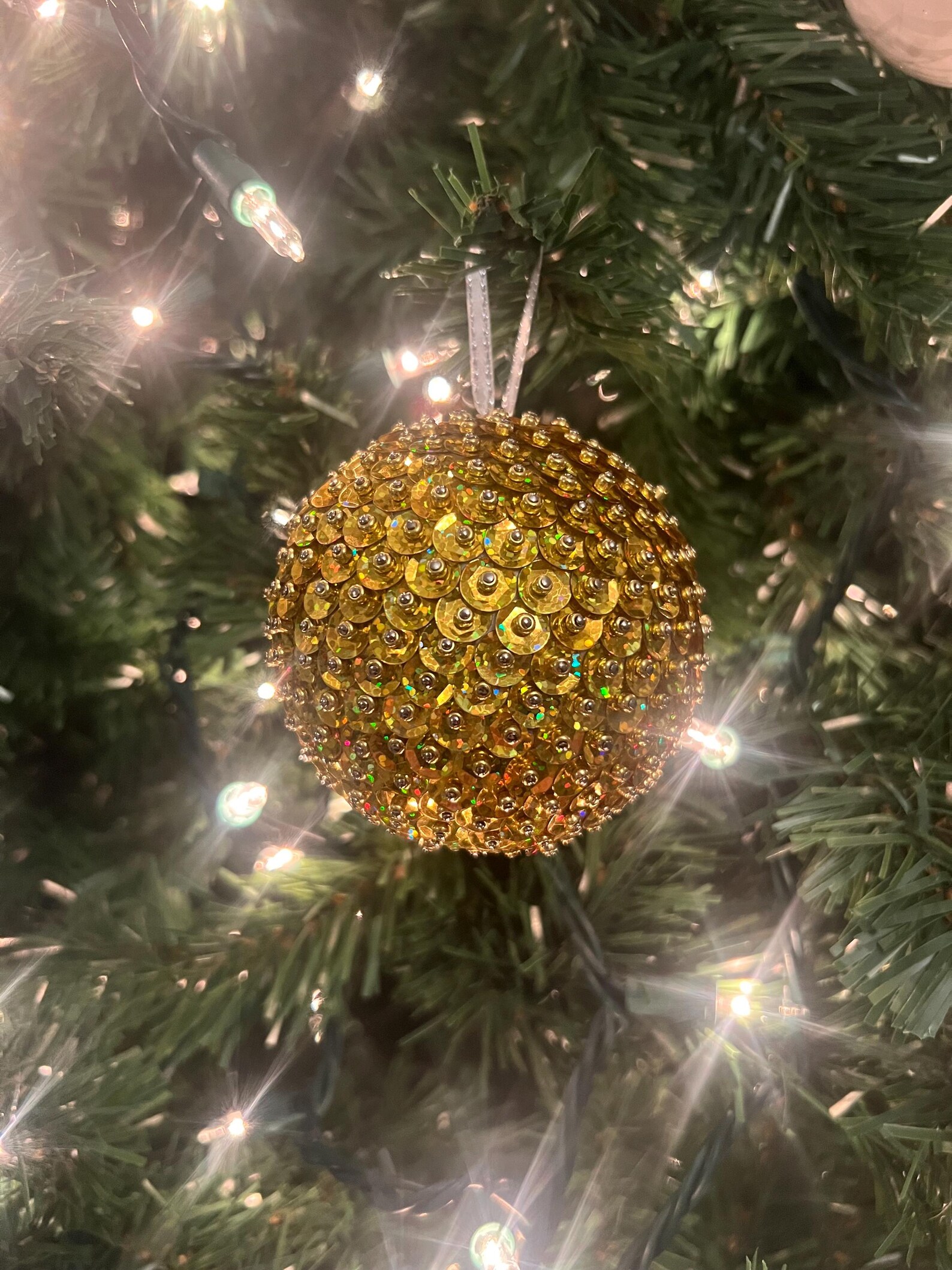 Gold Holographic Sequin and Beads Christmas Ornament (available in 3 ...
