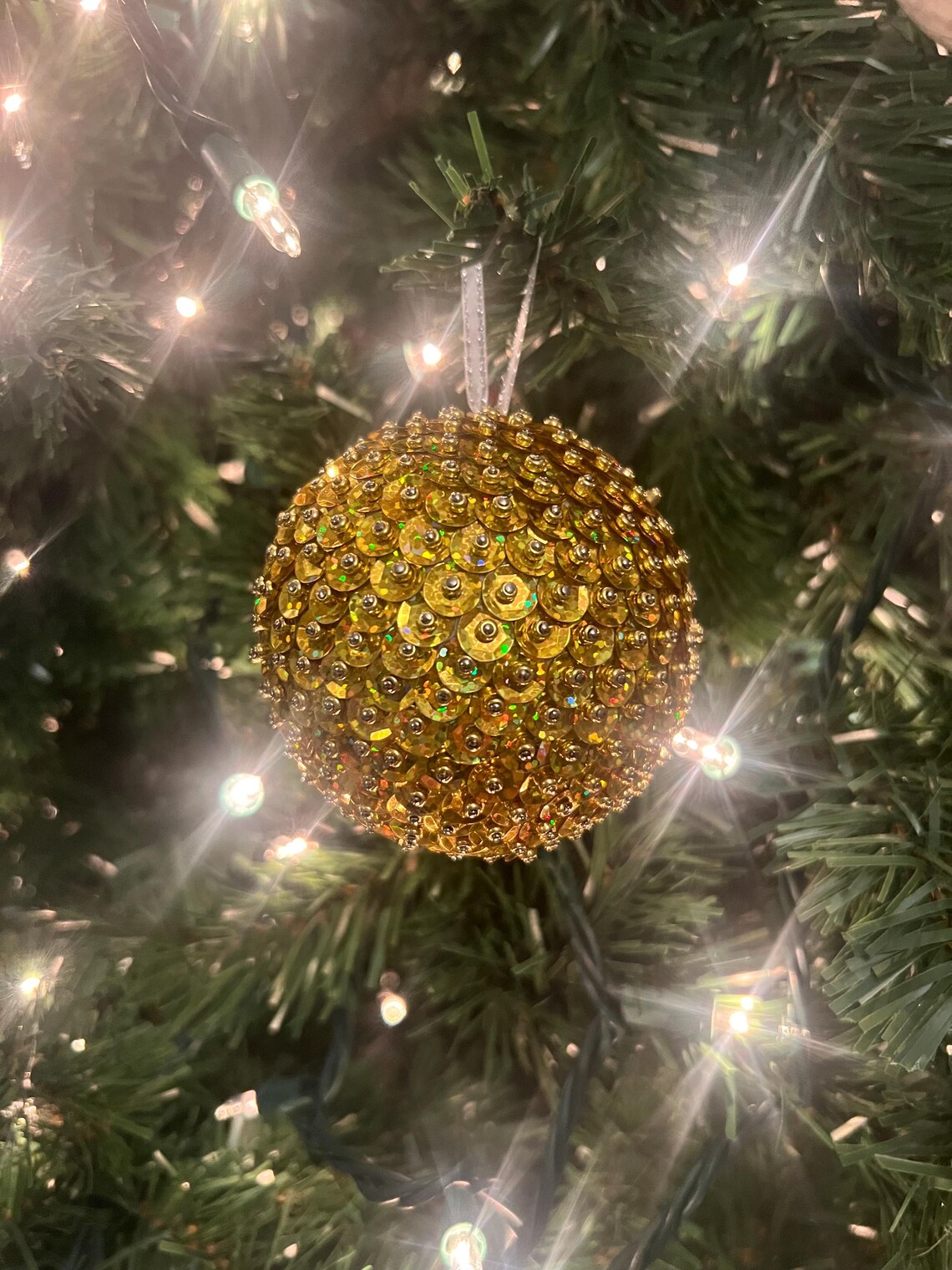Gold Holographic Sequin and Beads Christmas Ornament (available in 3 ...