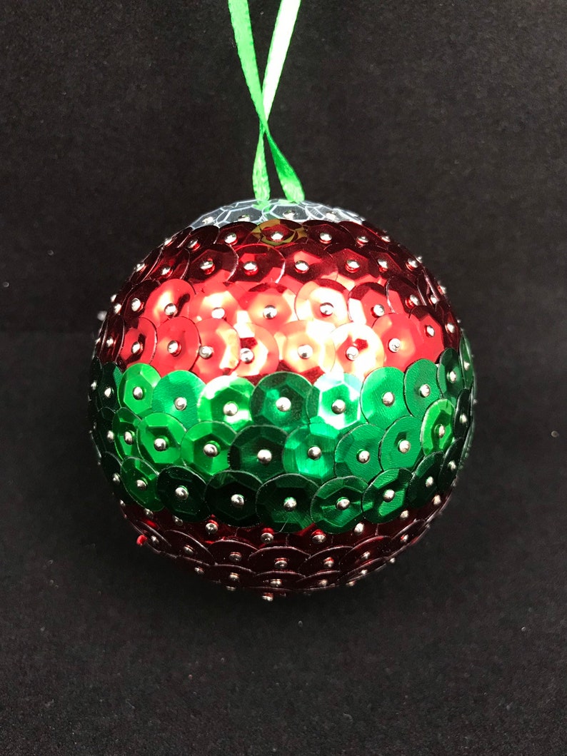 Sequin Christmas Ornament Red Green Silver - Etsy