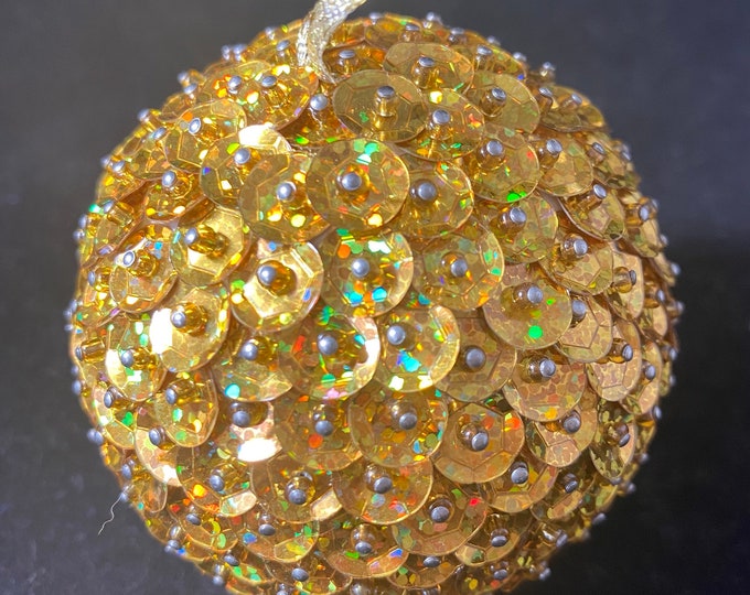 Gold Holographic Sequin and Beads Christmas Ornament available in 3 or ...