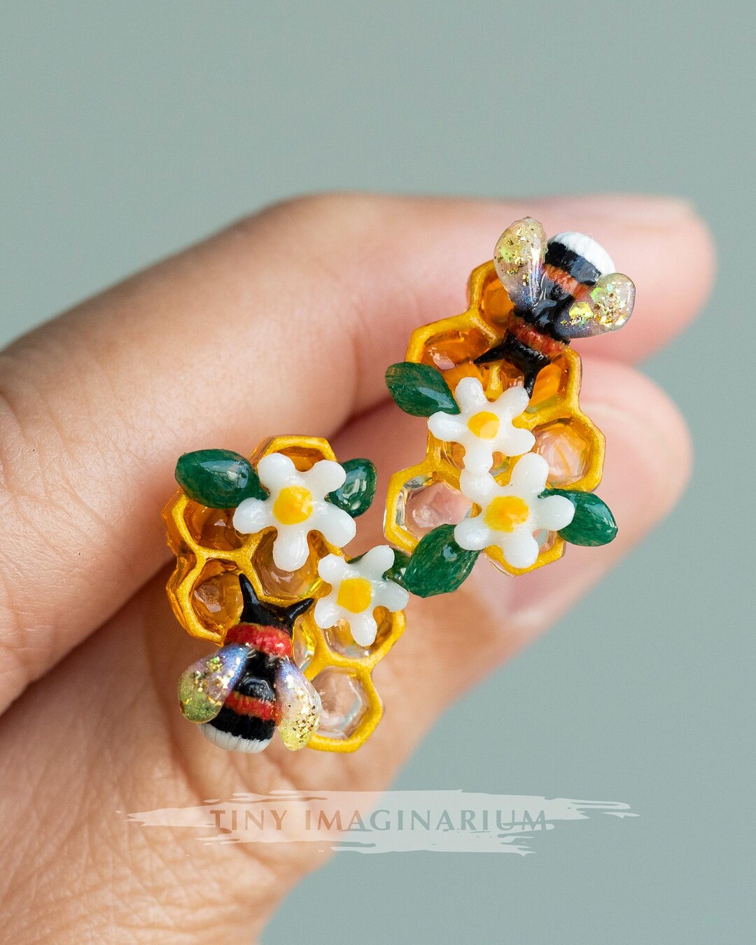 Bee Stud Earrings, Honeycomb, Beekeeper Gift, Hexagon Earrings, Honey ...