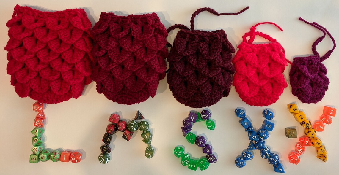 Crochet Red Dragonscale Dice Bag, Pink Dnd Dice Bag, Crochet Red/pink ...