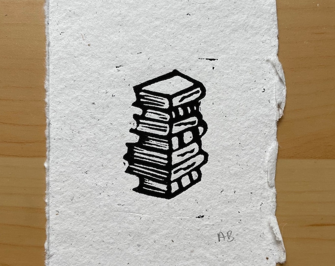 Mini Stack of Books Linoleum Print | Book Lovers Gift | Reader - Etsy
