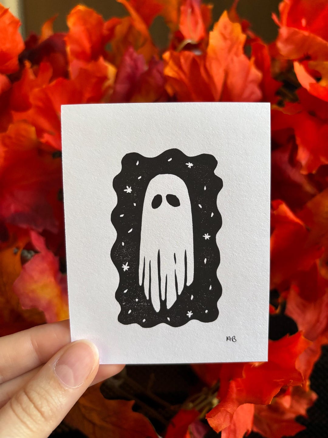 Mini Ghost Linoleum Print | Spooky Art Block Print | Halloween Decor - Etsy