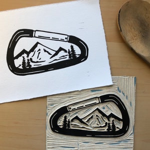 Mountain Climbing Clip | Linoleum Print | Block Print - Etsy