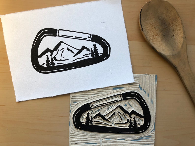 Mountain Climbing Clip | Linoleum Print | Block Print - Etsy