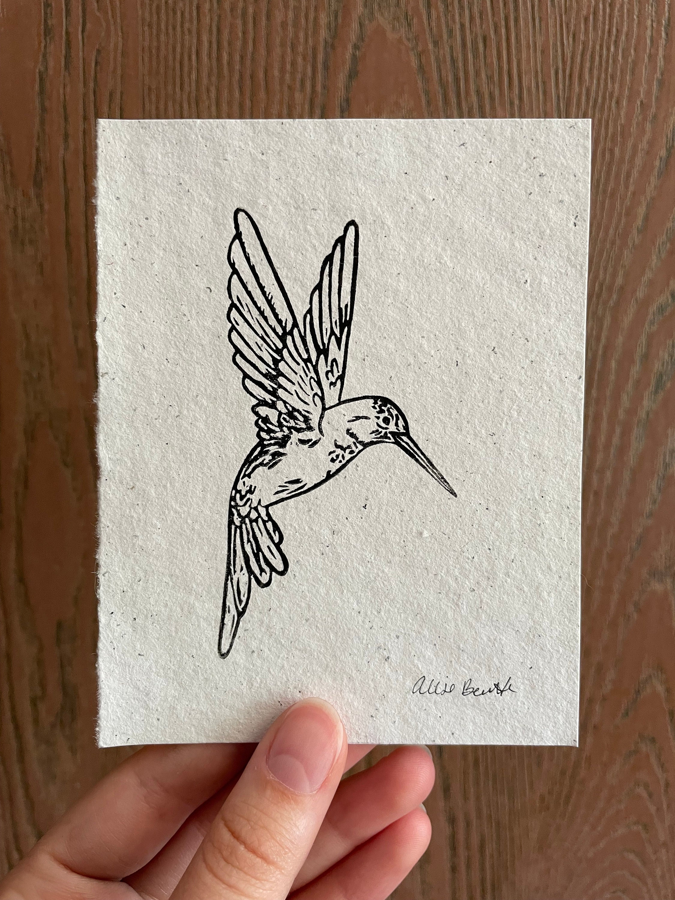 Hummingbird Linoleum Print | Block Print Bird Art - Etsy