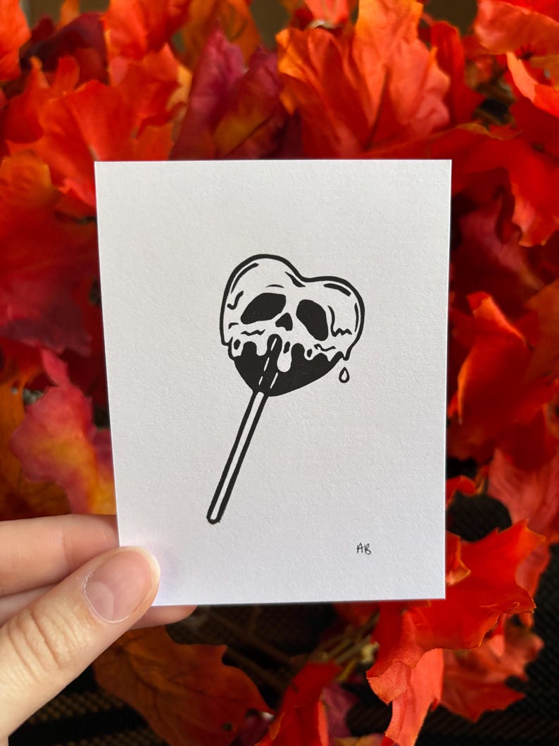 Mini Poison Apple Lollipop Linoleum Print | Spooky Art Block Print ...