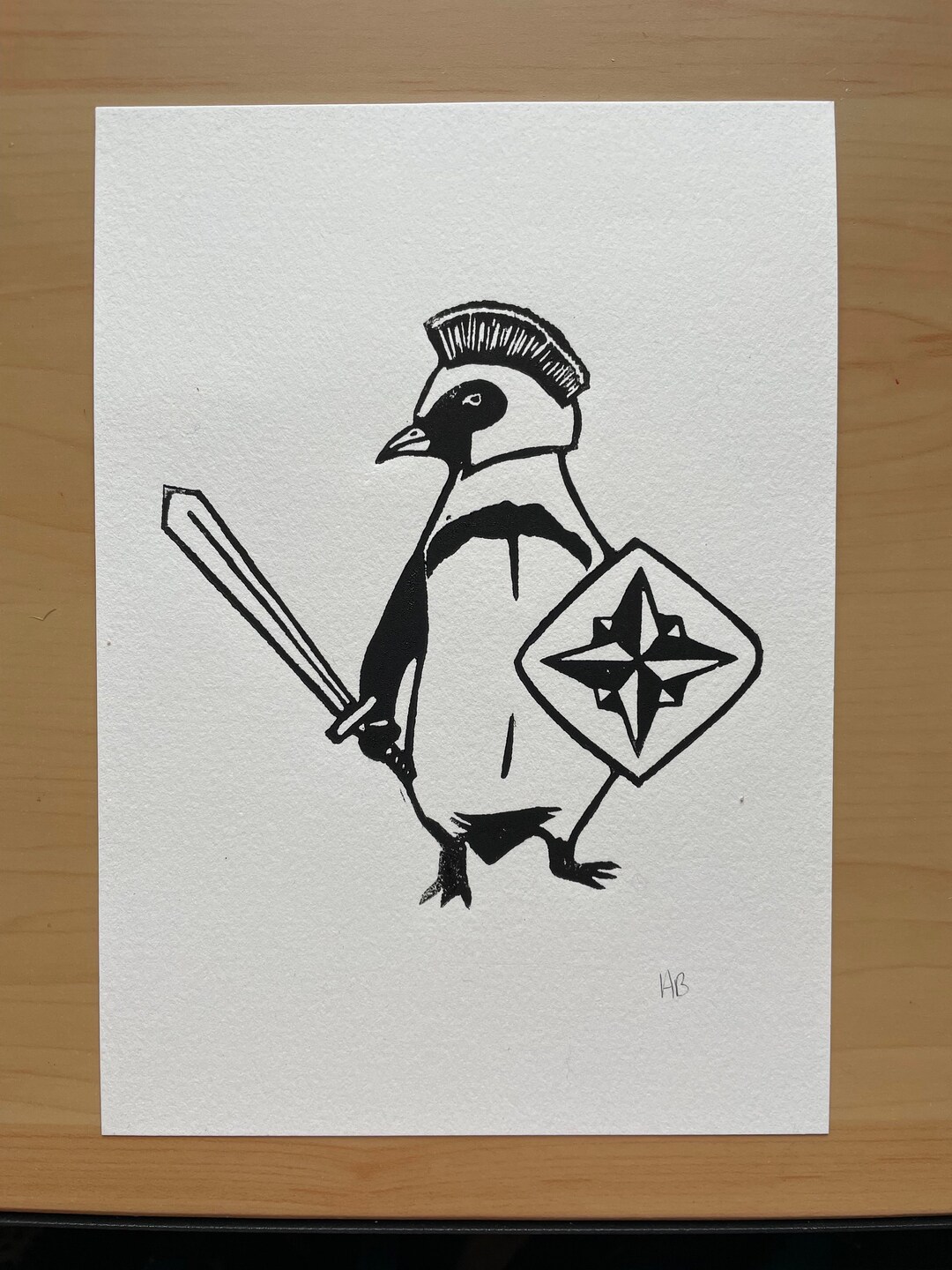 Penguin Knight Warrior Linoleum Print - Etsy