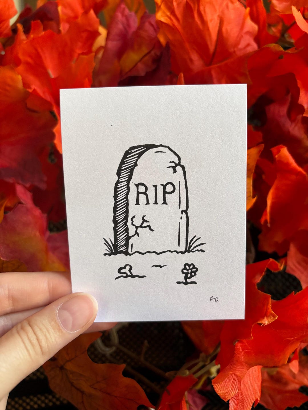 Mini Grave Linoleum Print | Spooky Art Block Print | Halloween Decor - Etsy