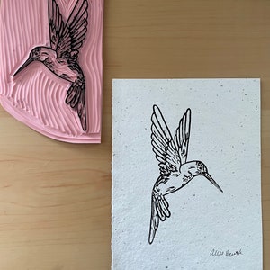 Hummingbird Linoleum Print | Block Print Bird Art - Etsy