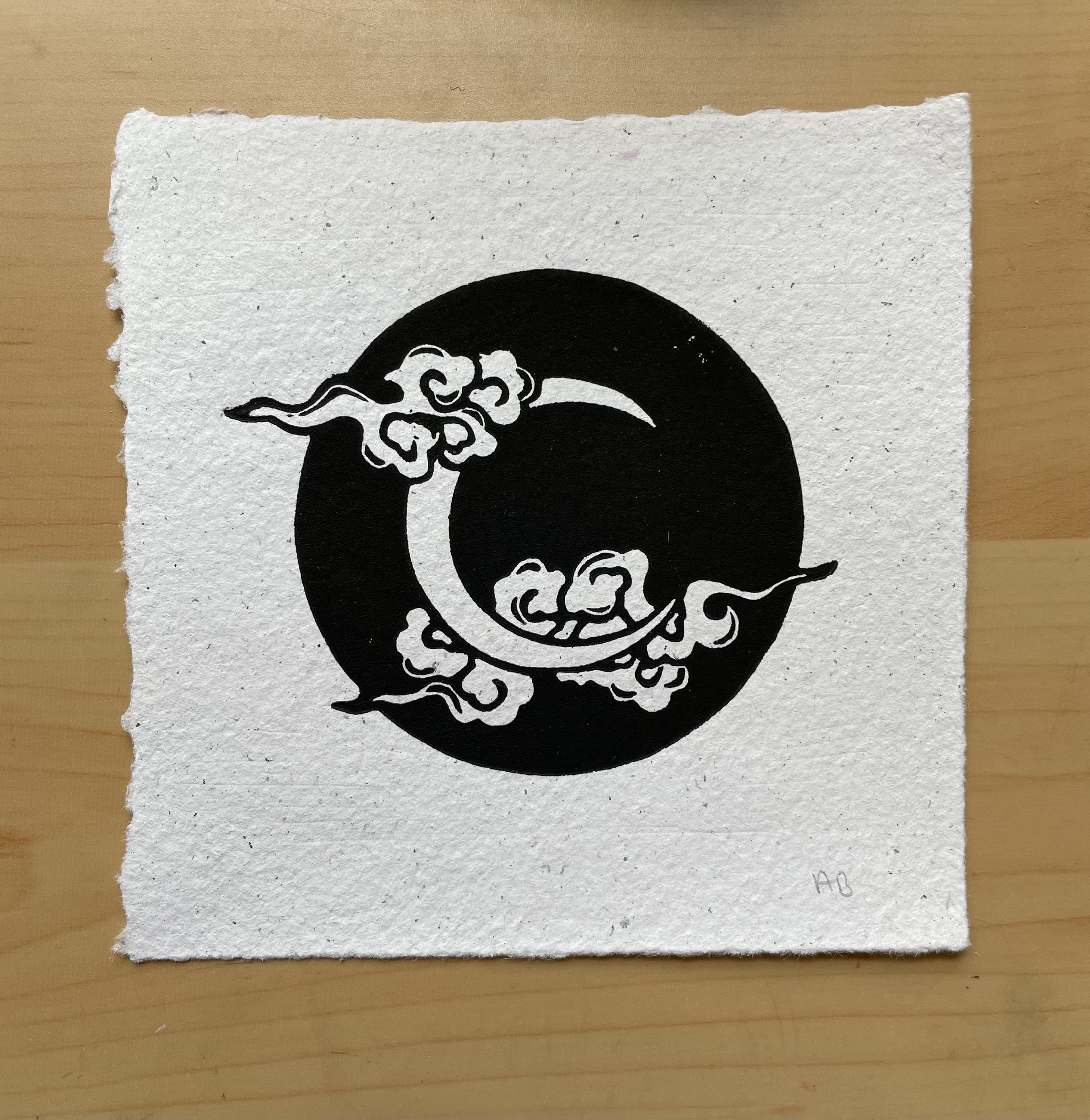 Moon and Clouds Mini Linoleum Print - Etsy