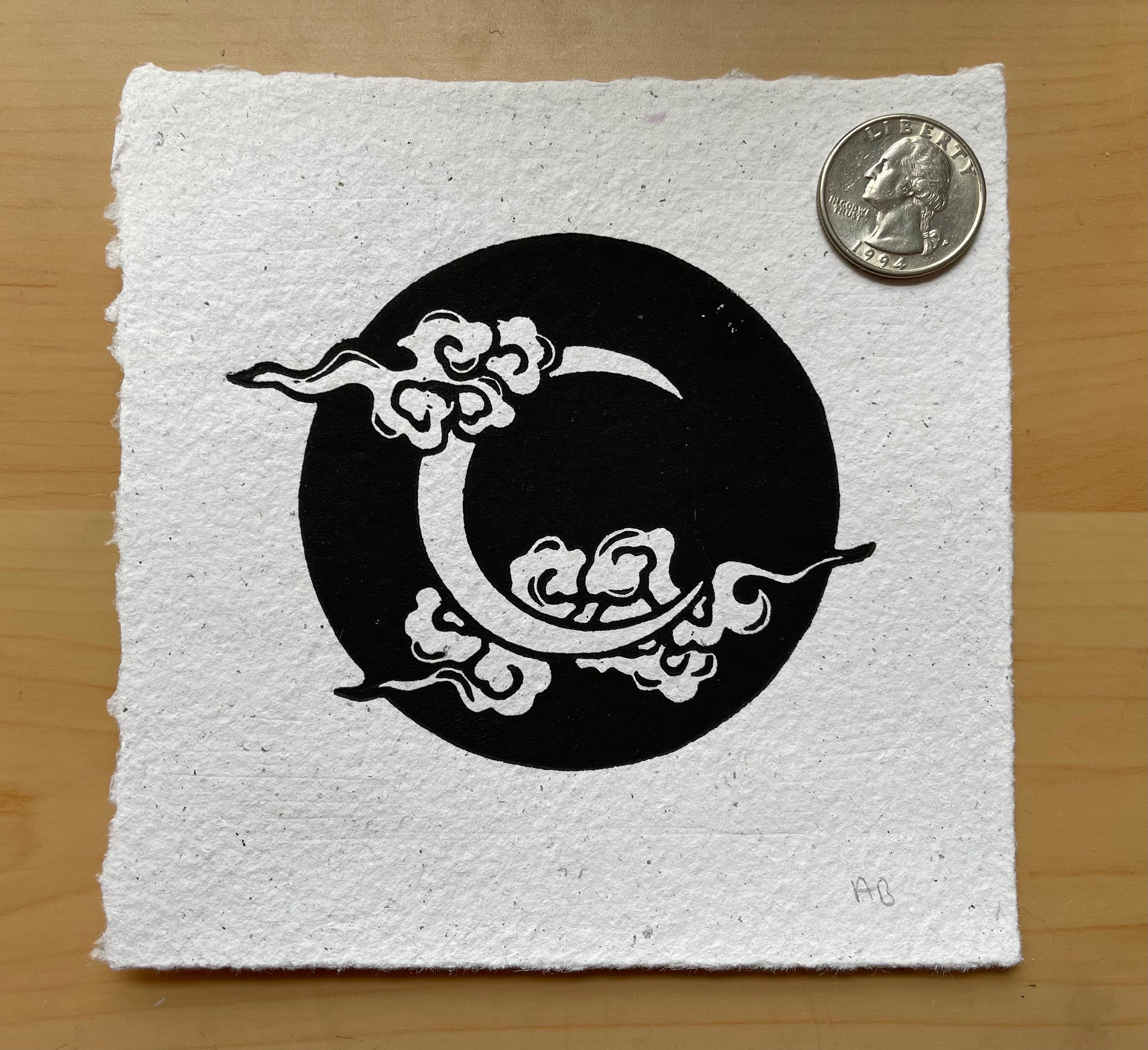 Moon and Clouds Mini Linoleum Print - Etsy
