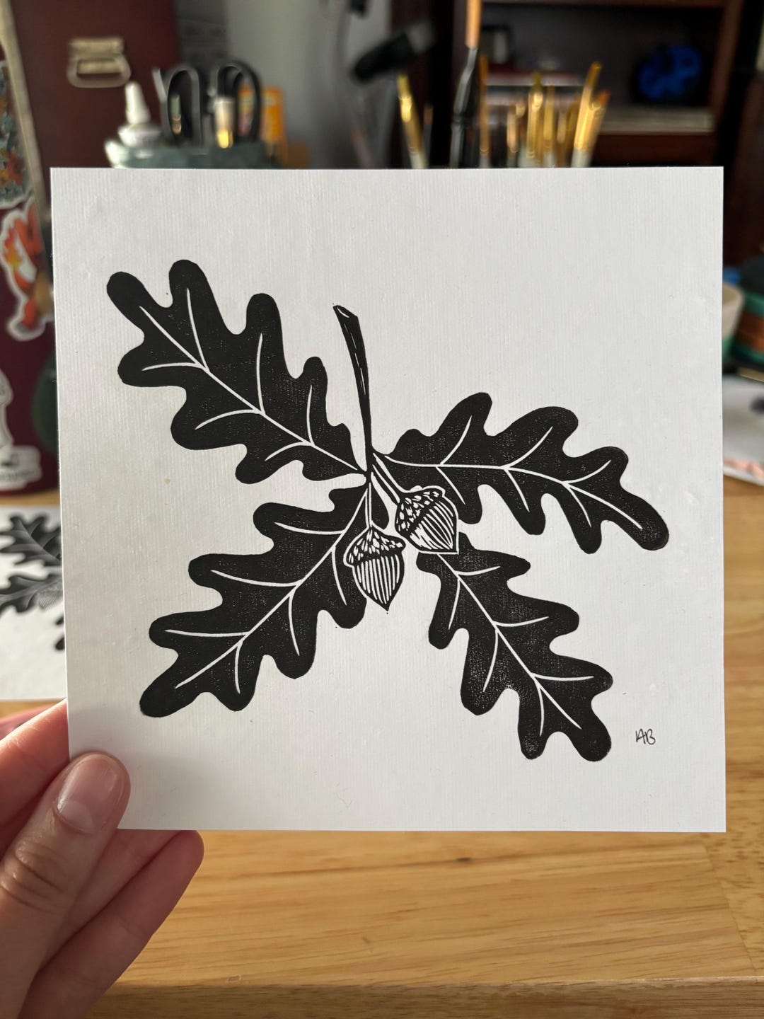 Oak Leaf and Acorn Block Print | Nature Art | Linoleum Print | Linocut ...
