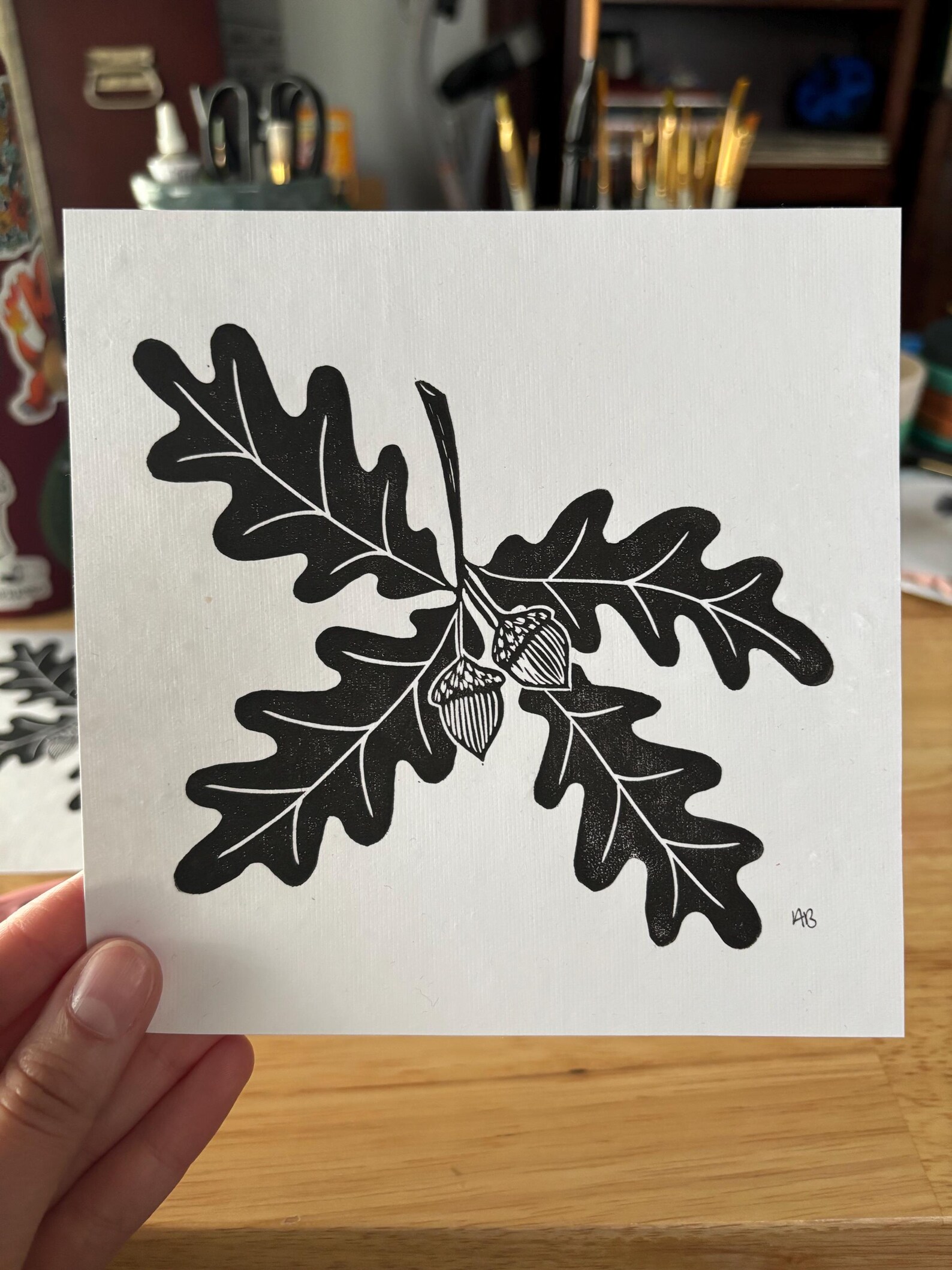 Oak Leaf and Acorn Block Print | Nature Art | Linoleum Print | Linocut ...