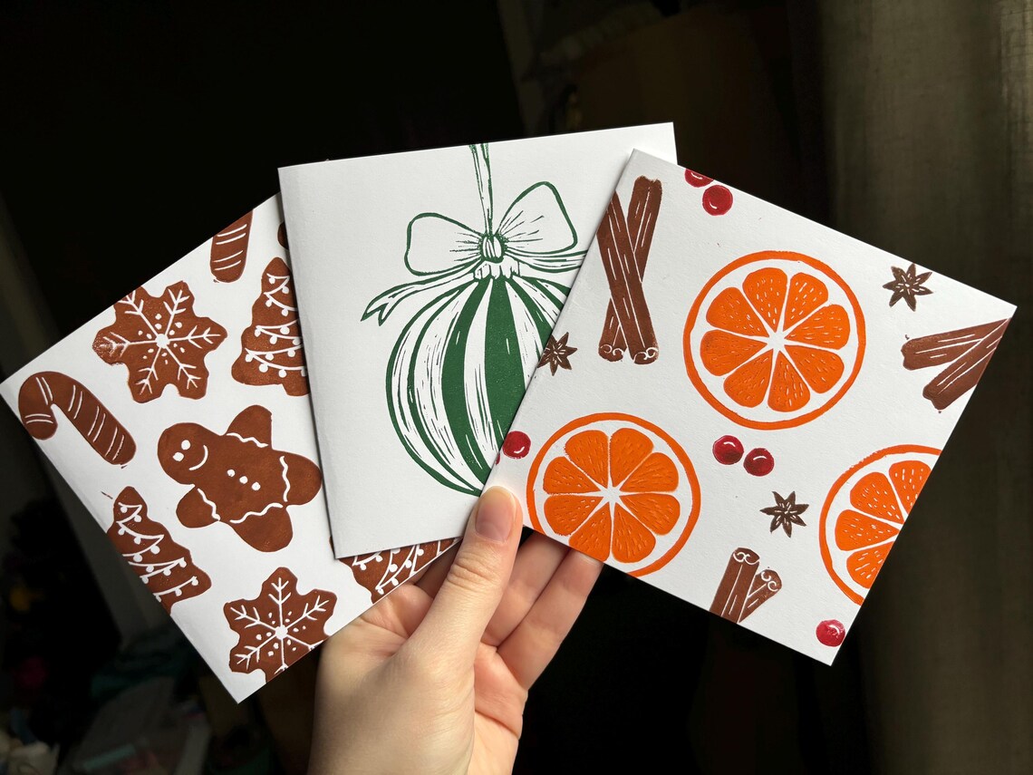 Gingerbread Cookies Christmas Card | Holiday Linoleum Print Greeting ...