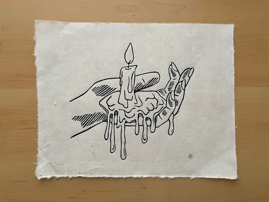 Melting Candle Wax | Hand | Linoleum Print - Etsy