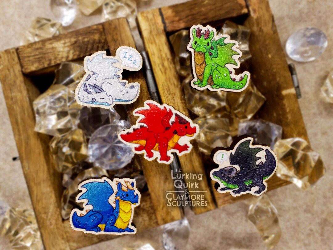 Mini Wooden Dragon Pins- Set of 5 - Etsy