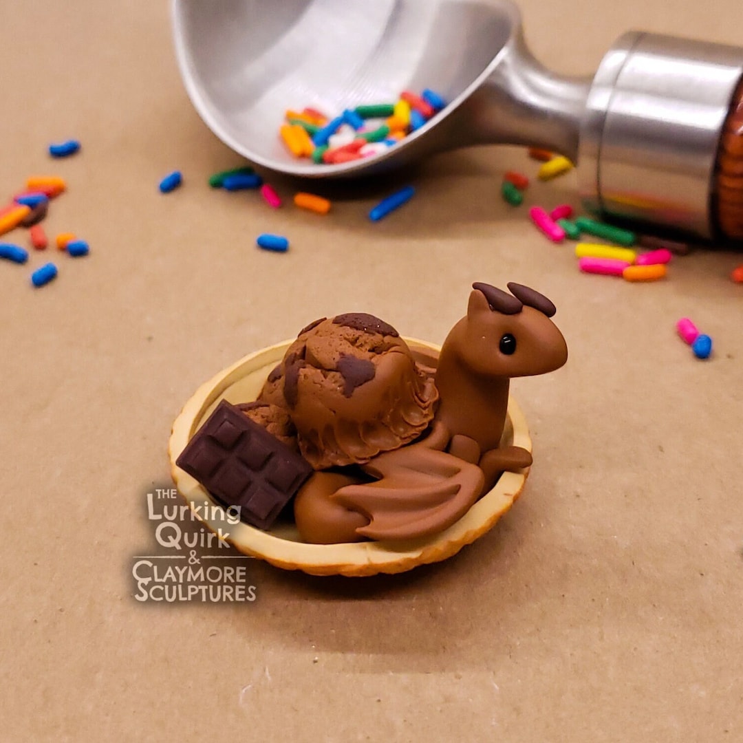 Chocolate Ice Cream Dragon- Polymer Clay Sculpture - Etsy
