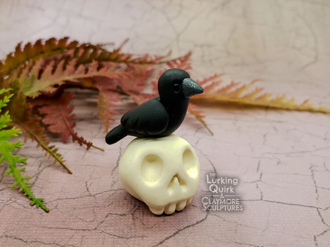 Mini Polymer Clay Crow Sitting on a Skull - Etsy