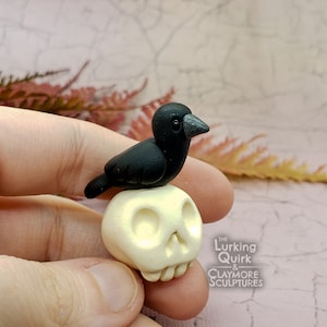 Mini Polymer Clay Crow Sitting on a Skull - Etsy