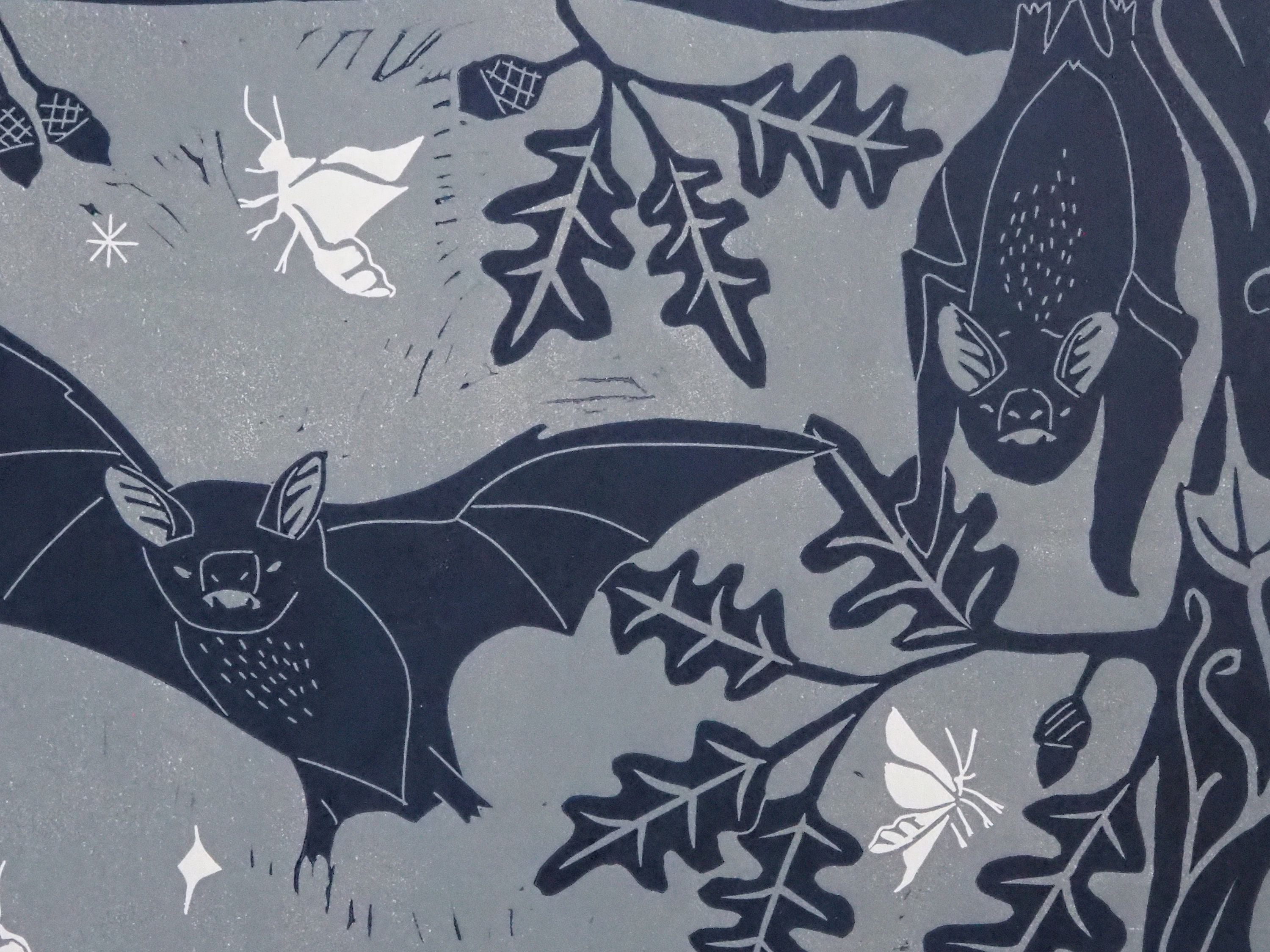 Original Lino Print 'Bats and Moths' 50cm X 70cm - Etsy.de