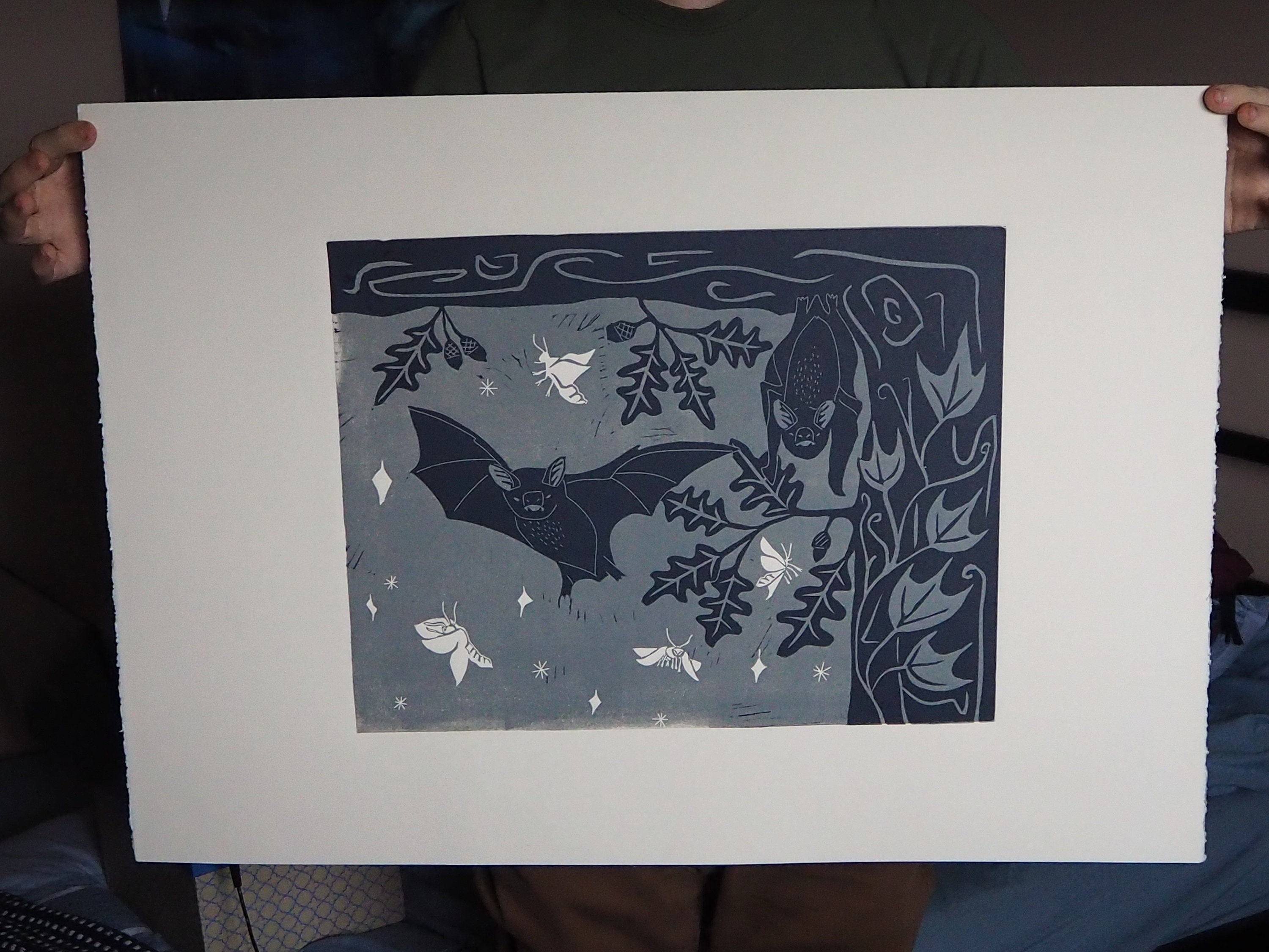 Original Lino Print 'Bats and Moths' 50cm X 70cm - Etsy.de