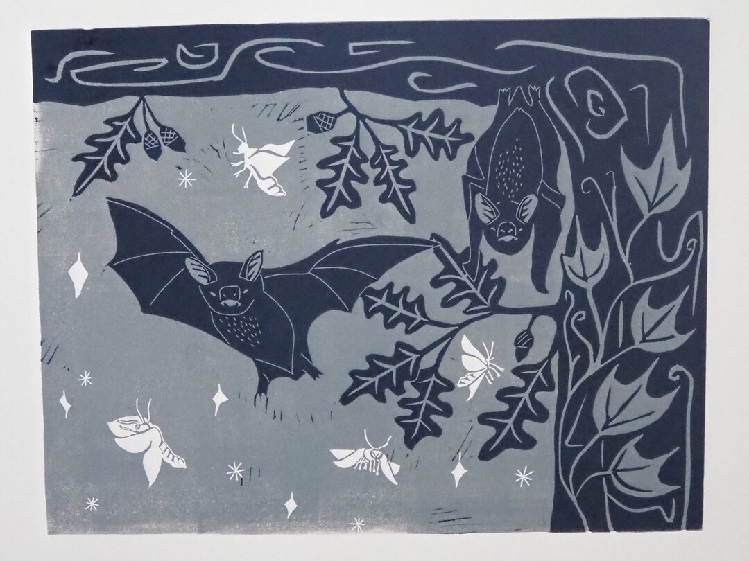 Original Lino Print 'bats and Moths' 50cm X 70cm - Etsy