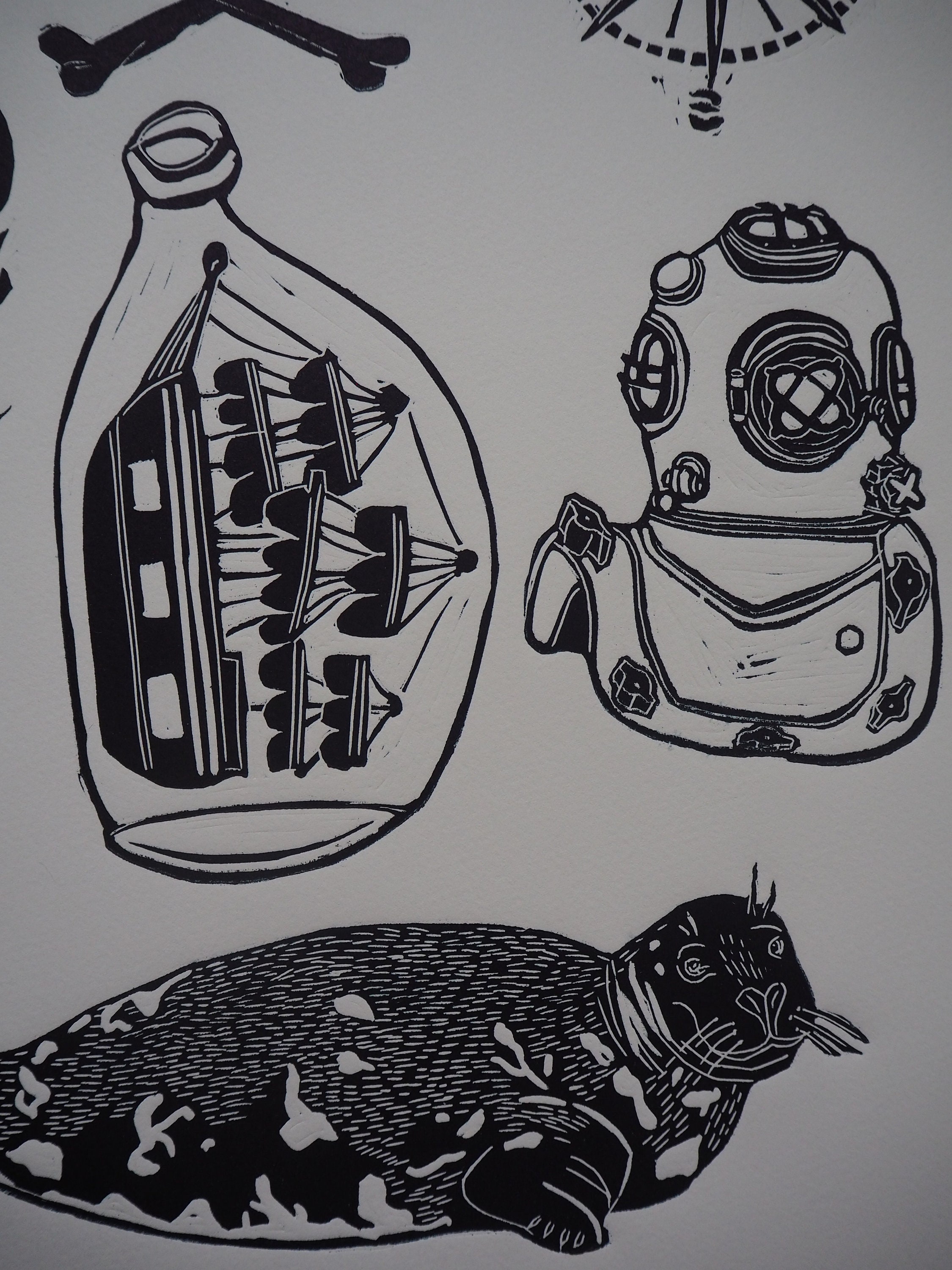 Original Lino Print 'Miscellaneous Sea Objects' 76cm X | Etsy