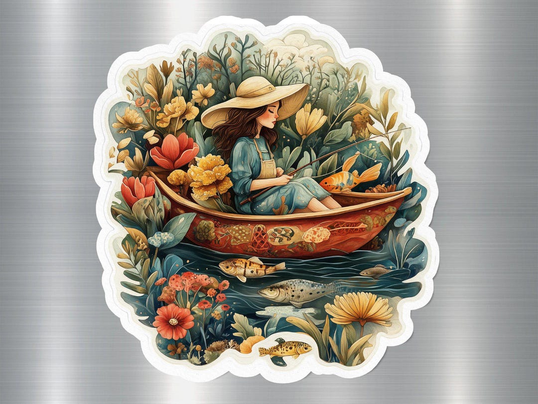 Whimsical Fishing Boat Magnet, Garden Flowers Fishing Magnet ...