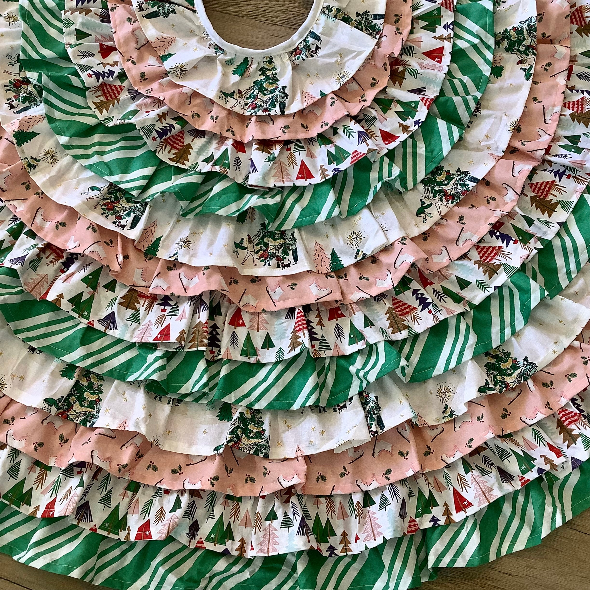 Blush Pink Ruffled Christmas Tree Skirt With Green Stripes - Etsy
