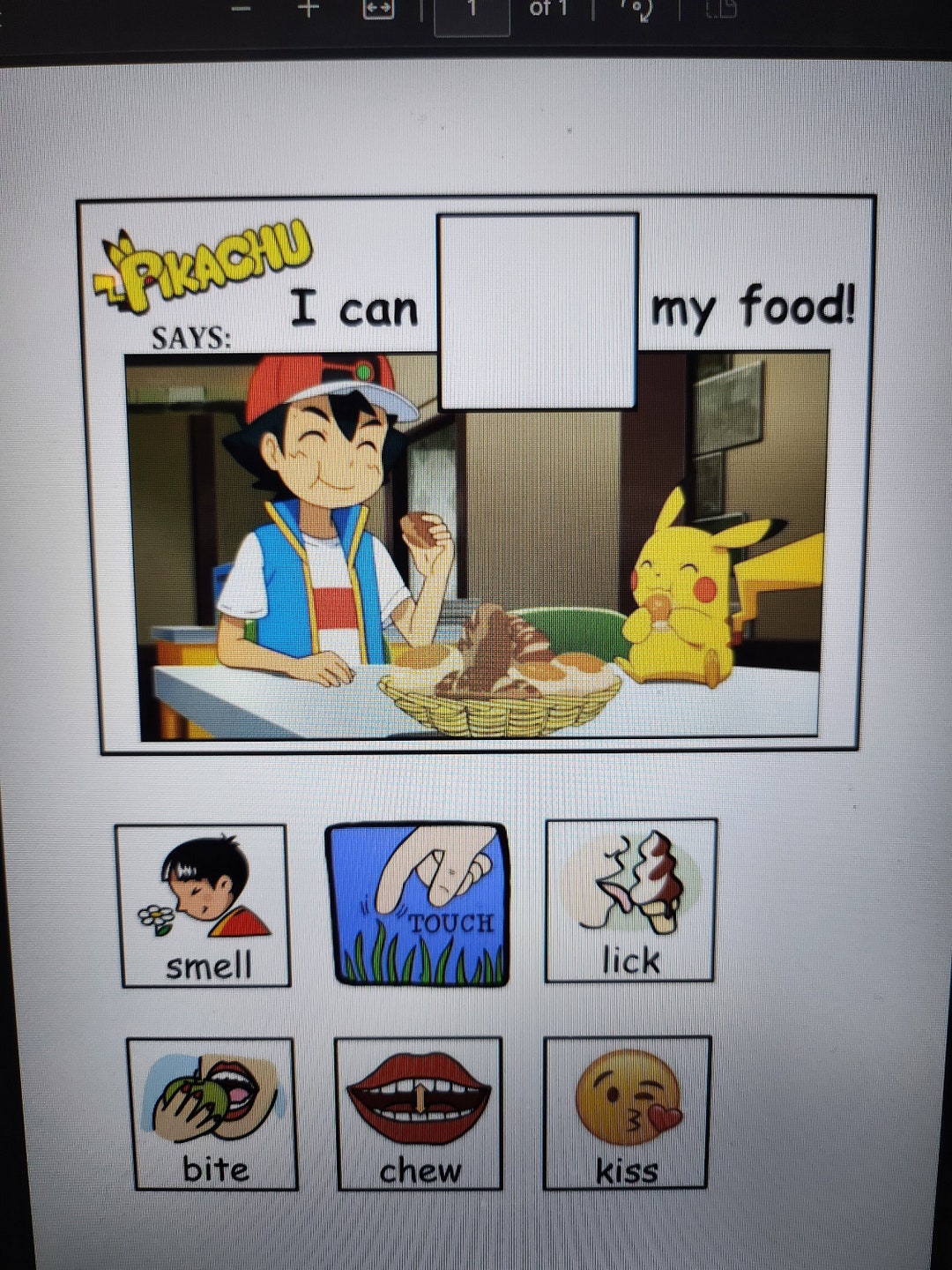 Pikachu Food Interaction Therapy Chart-kids, Preschool, Pre-k & Toddler ...