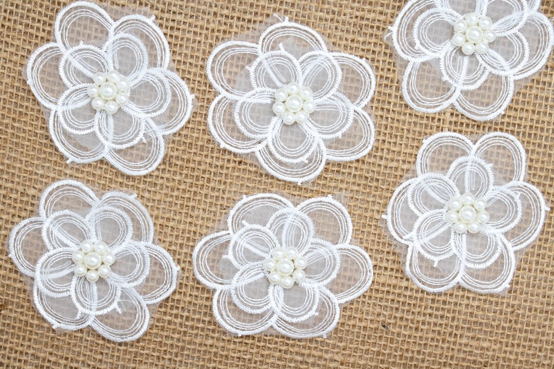 12 PCS Double Layer Flower Lace with Bead Wedding, DIY Craft, Craft and ...