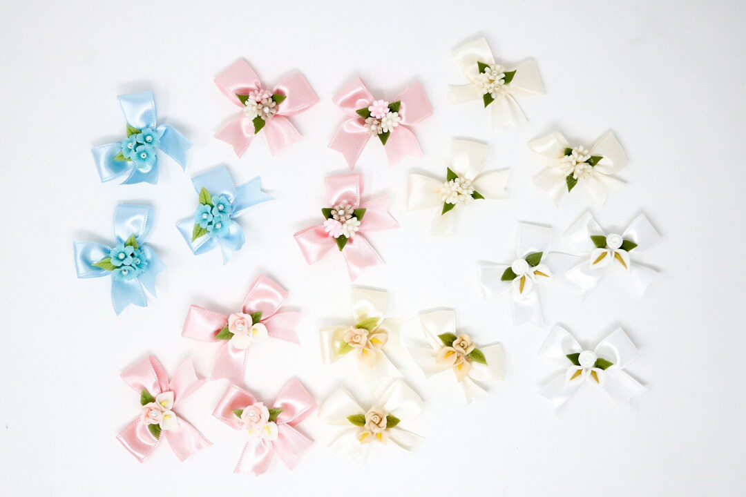 12 PCS Decorated Handmade Mini Satin Bows With Flower - 1.75" - 2 ...