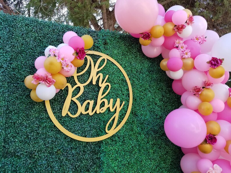 Oh Baby Round Wooden Backdrop - Baby Shower Decoration, Baby Shower ...