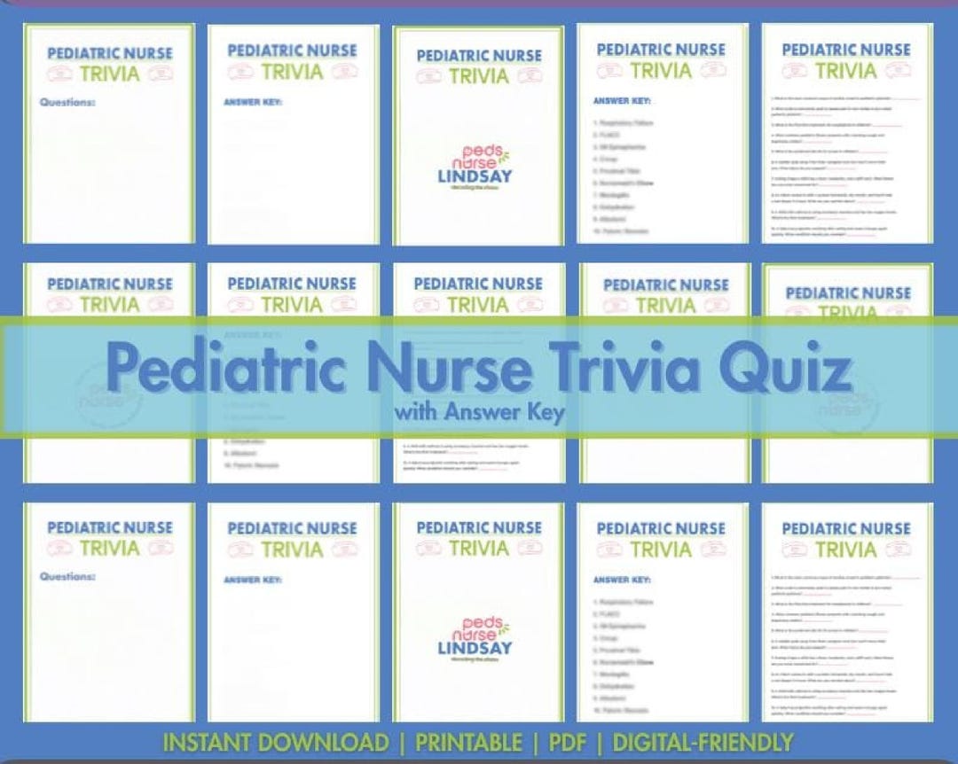 Pediatric Nurse Quiz Printable PDF: Digital Nursing Trivia, NICU PICU ...
