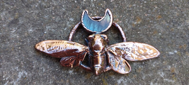Copper Electroform Cicada With Rainbow Labradorite Moon - Etsy