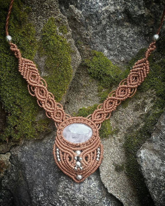 Rose Quartz Crystal Macrame Necklace | Etsy