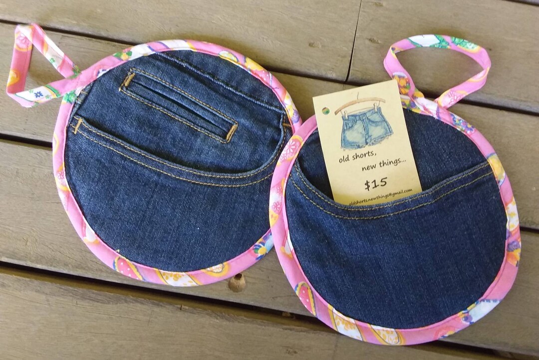 Recycled Denim Jeans Oven Mitt / Pot Holder Set - Etsy