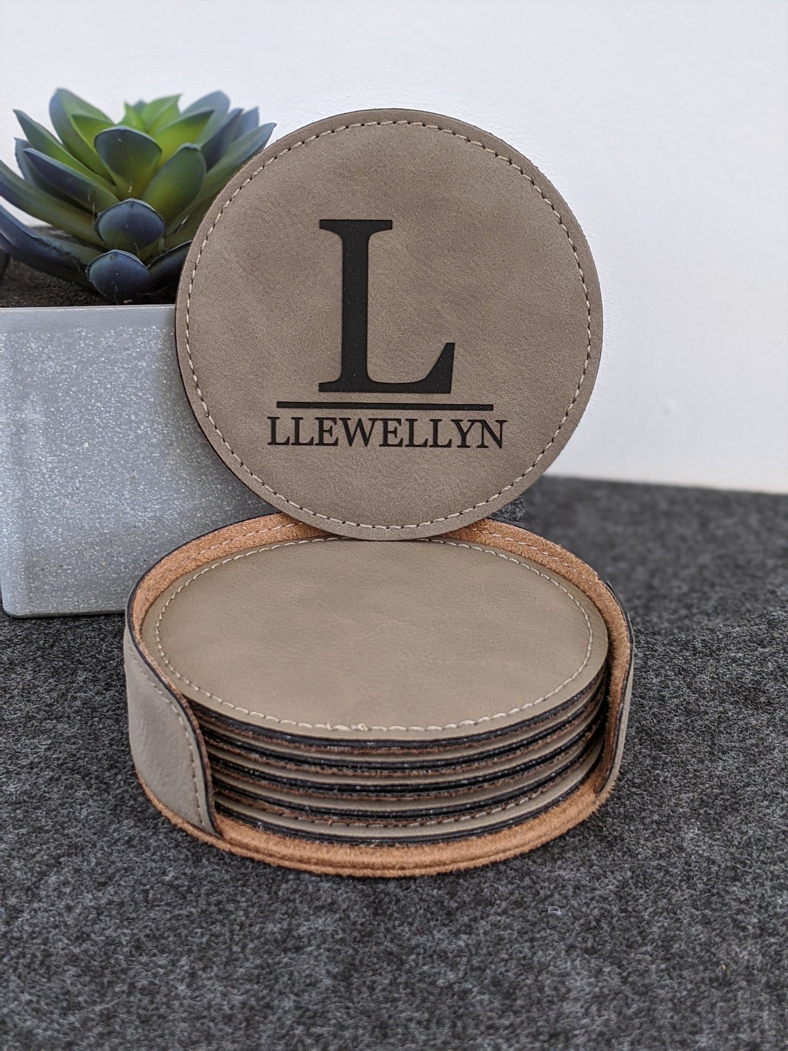 Personalised table coaster faux leather 4 colors | Etsy