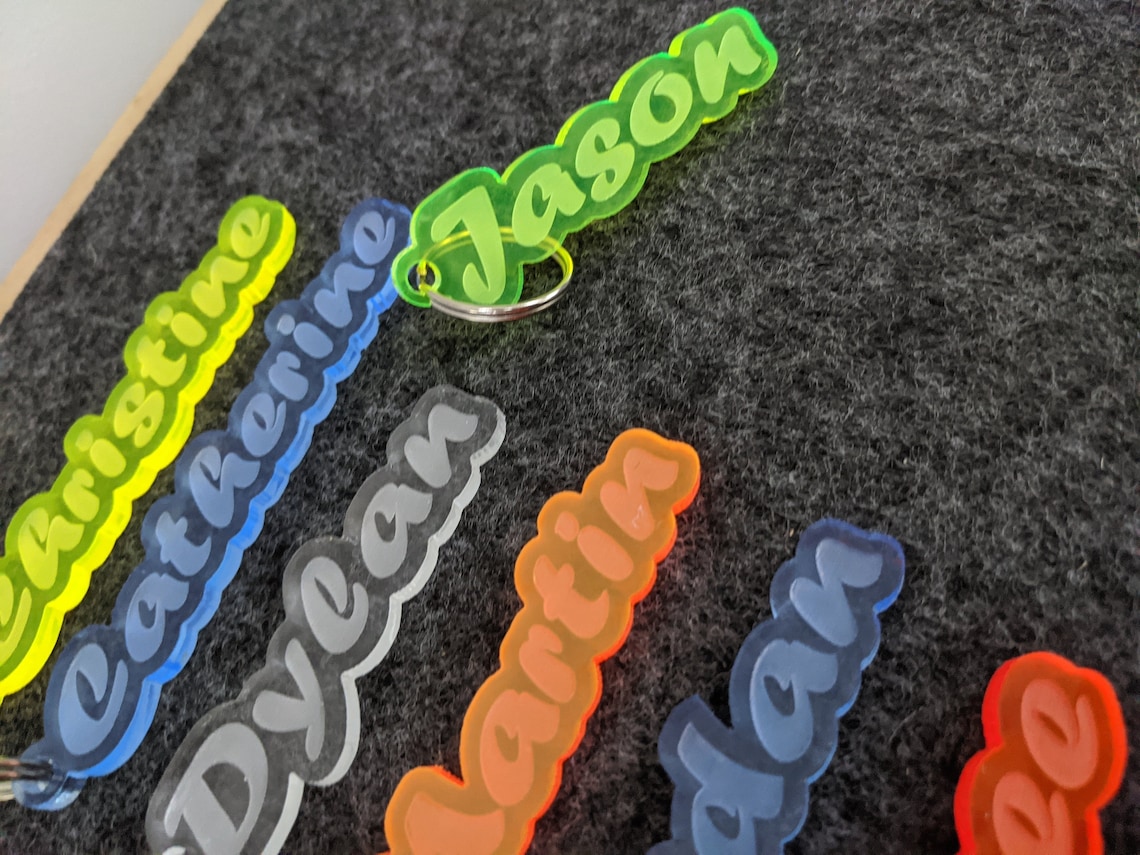 Personalised Any Name Laser Blue Cut & Engraved Keyring - Etsy