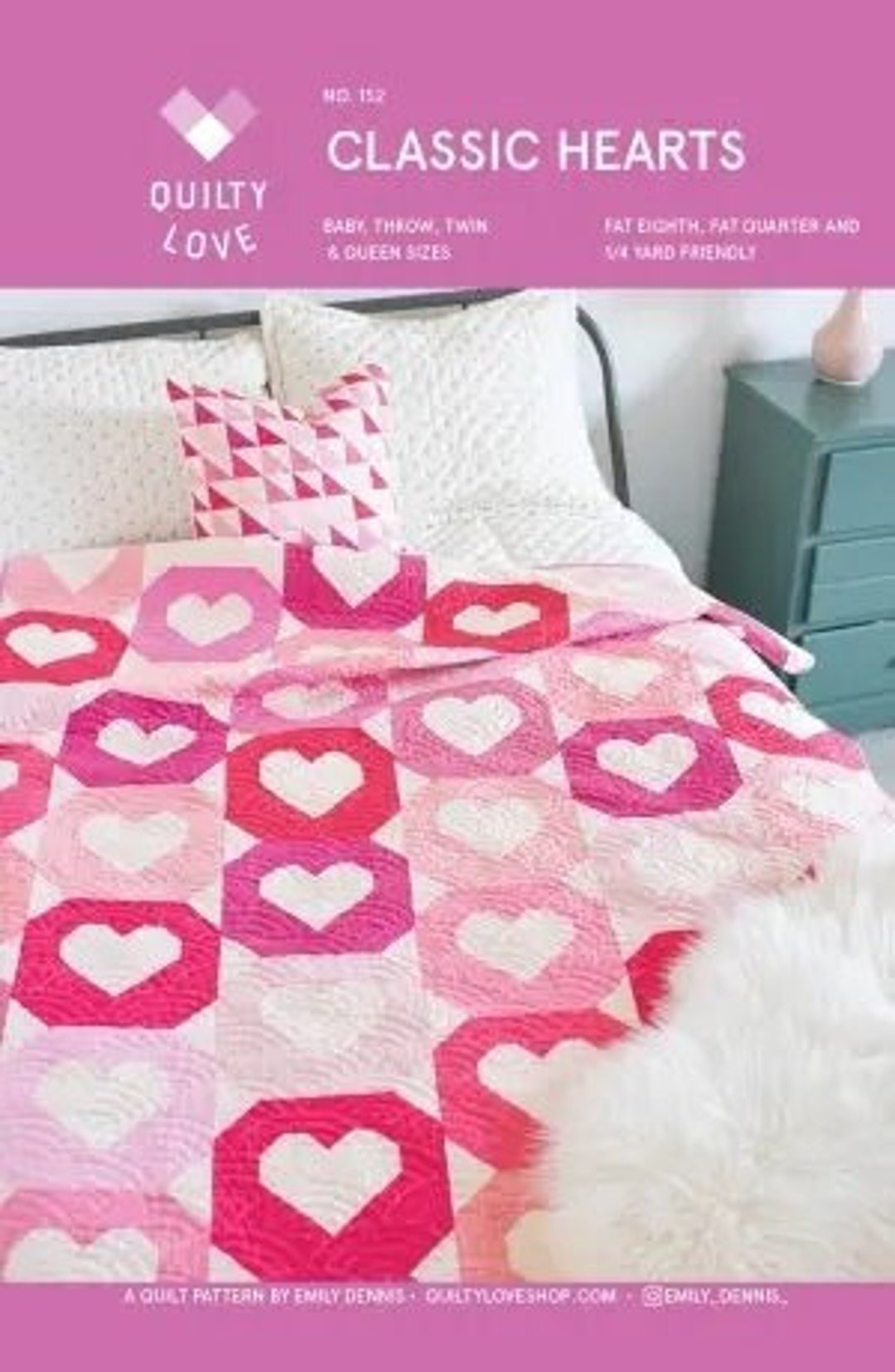 Quilt Pattern/classic Hearts/emily Dennis/quilty Love/baby, Throw, Twin ...
