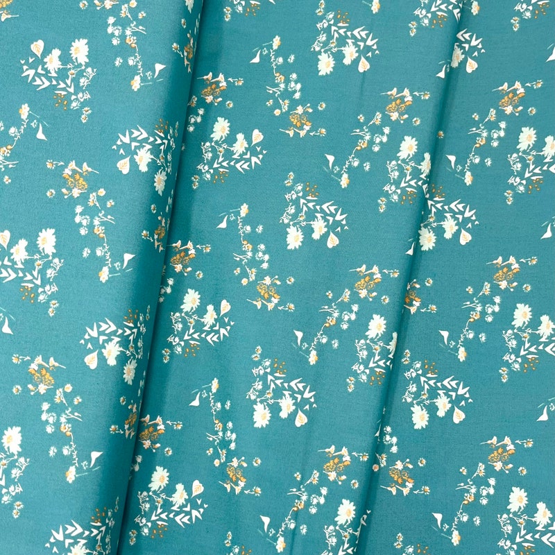 Teal Floral Fabric - Etsy