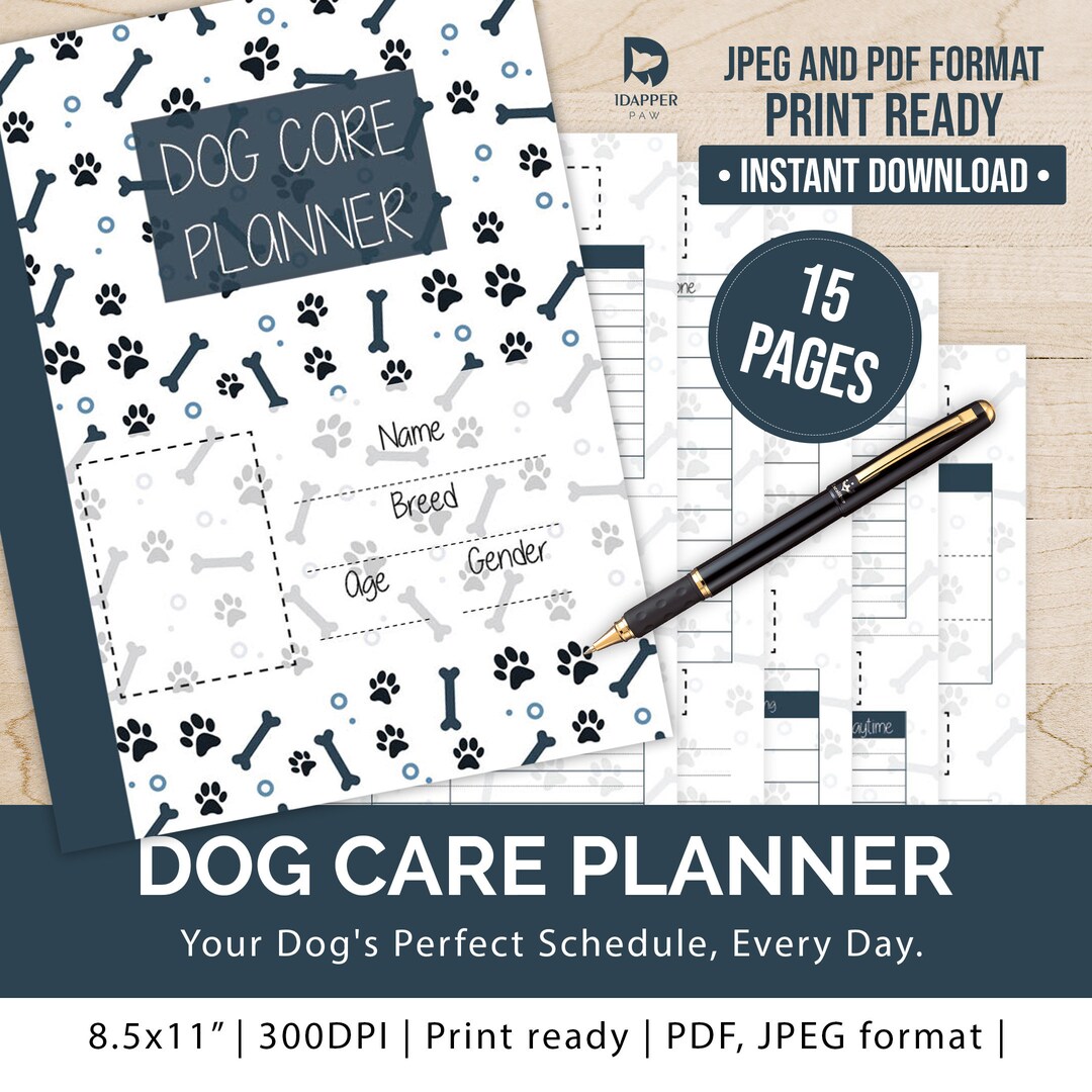Printable Dog Care Planner: Puppy Lover's Organizer for Pet Health, Pet ...