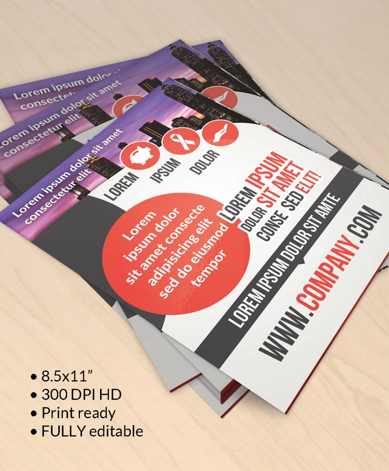 Corporate flyer template with call to action red and grey | Etsy