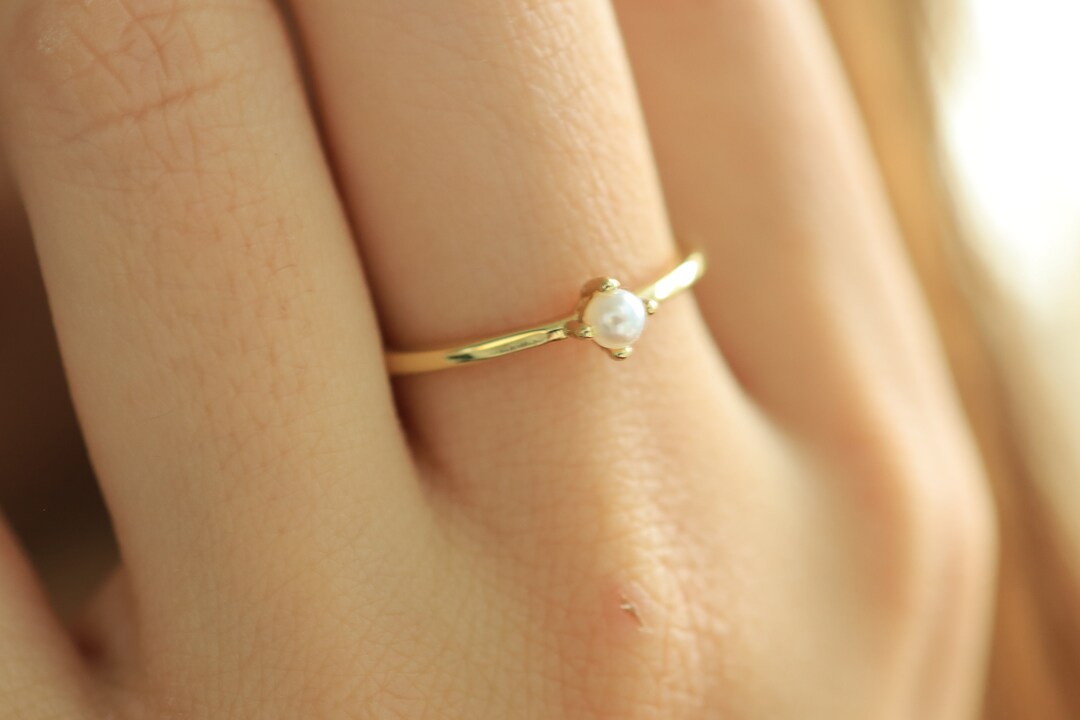 Minimalist Pearl Ring Simple Free Shipping18k Gold Plating - Etsy India