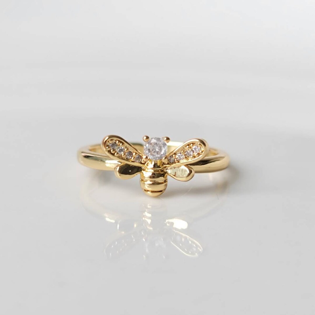 Gold Bee Ring,adjustable Stacking Ring,insect Ring,dainty Ring,bumble ...