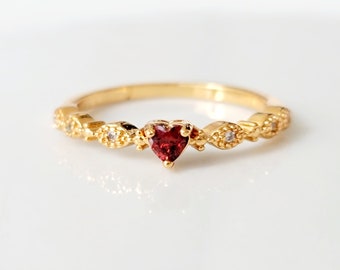 Red Cz Heart Ring - Etsy